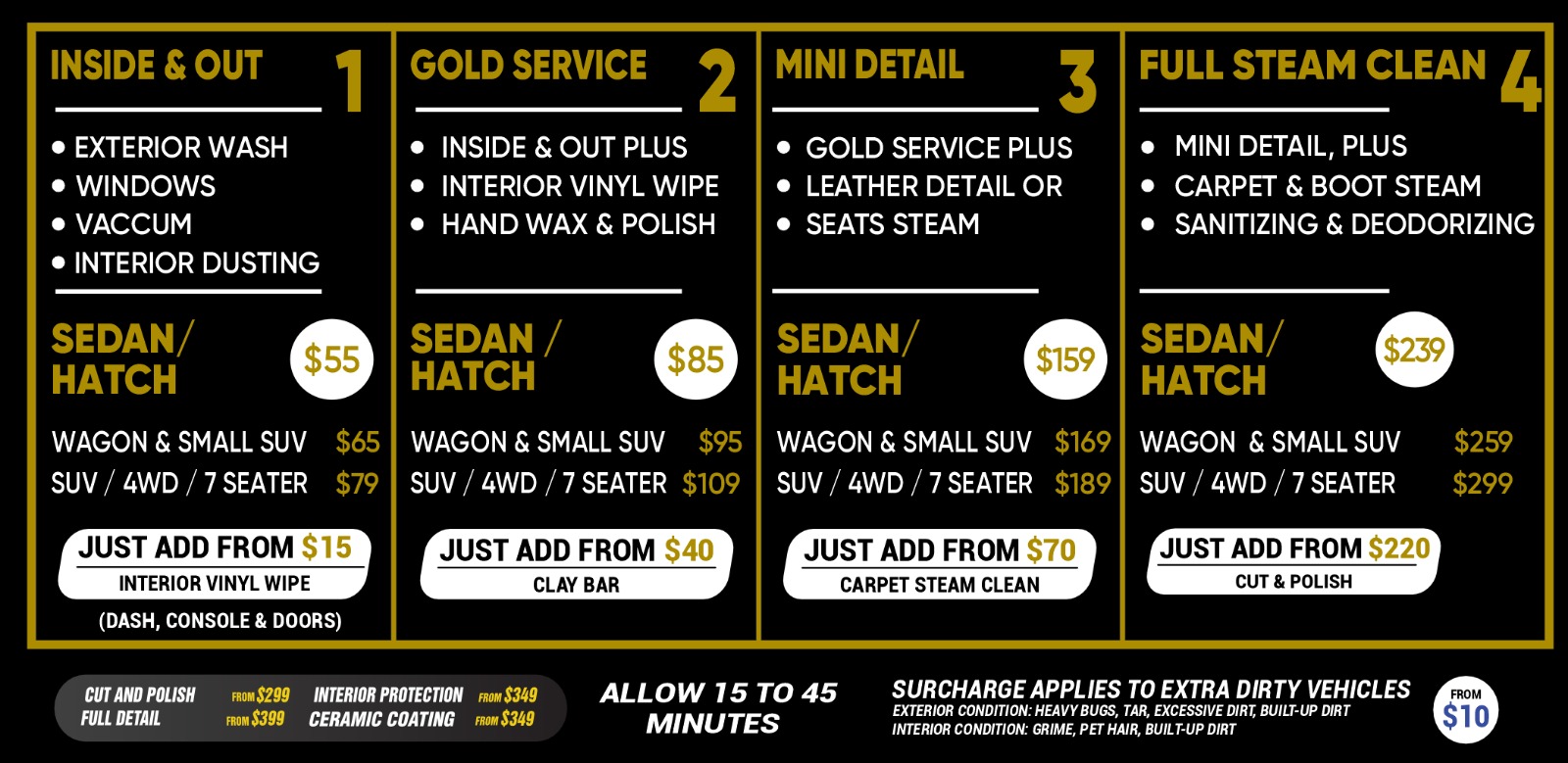 Car Wash Menu: Simple and Flexible Pricing - Gold Hand Car Wash